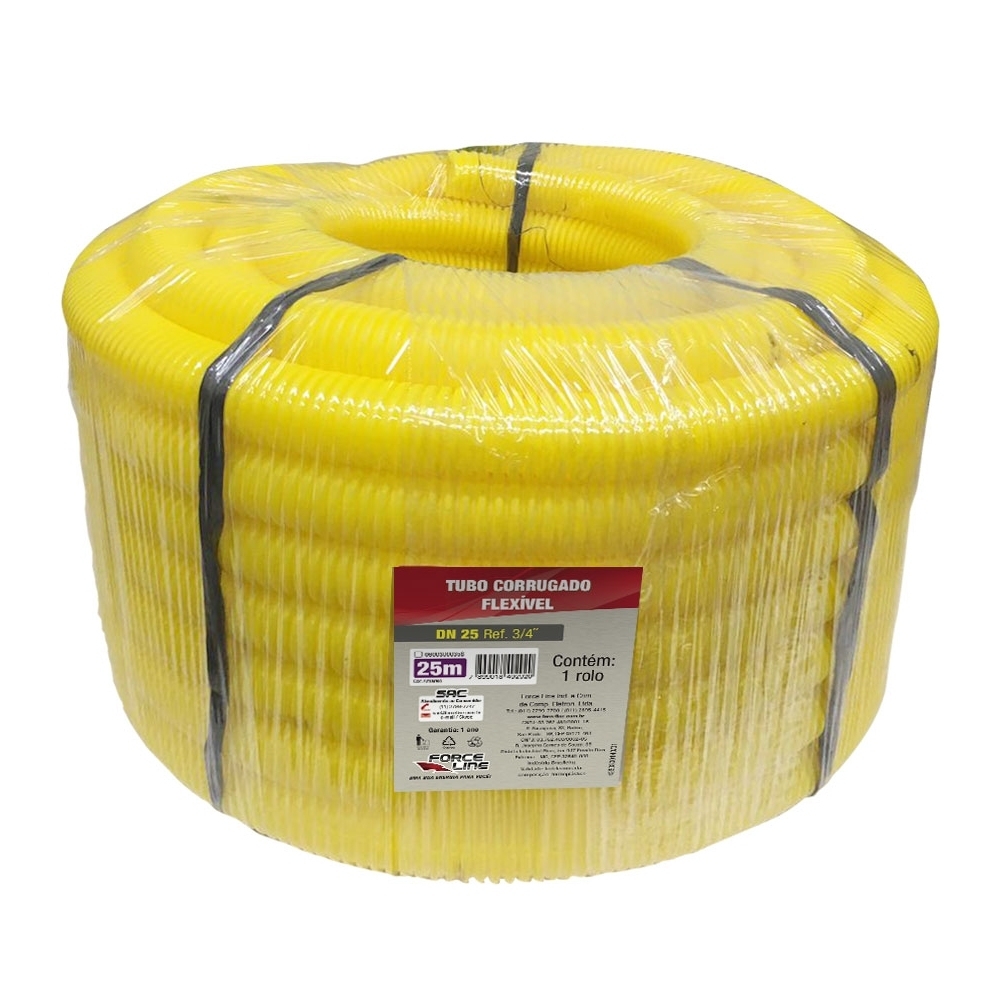 Tubo Corrugado Eletroduto Flexível 3/4 DN 25 Rolo com 25m Amarelo Forc