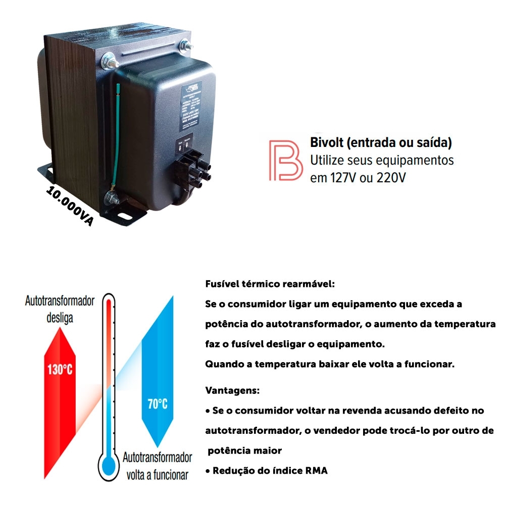 Autotransformador Slim Premium 10.000VA Bivolt Com Borne